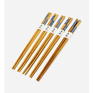 JapanBargain 3671, Bamboo Chopsticks Reusable Japanese Chinese Korean Chopsticks Set Wood Chop Sticks Hair Sticks 5 Pair Gift Set Dishwasher Safe, 9 inch, 1 Pack