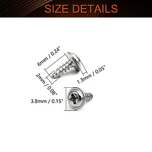 MroMax M2x6mm 304 Stainless Steel Self Tapping Machine Screws Full Threaded Phillips Pan Head with Washer Screw Fasteners Silver Tone 50Pcs