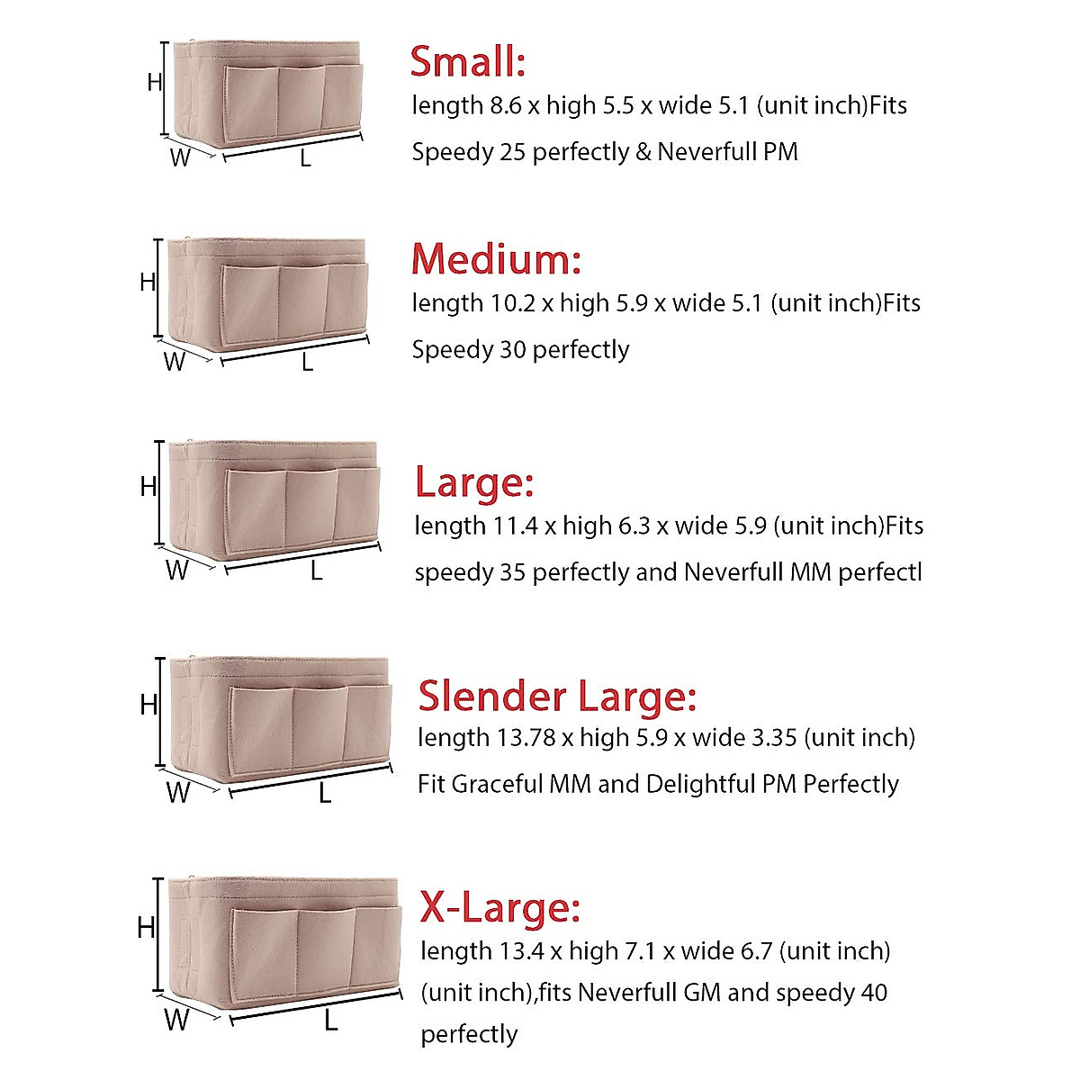 LEXSION Felt Handbag Organizer,Insert purse organizer Structure Shaper fits Speedy 8001 Beige M