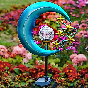 SmilingTown Solar Decorative Lights Outdoor Solar Moon Crackle Glass Globe Garden Decor Light Waterproof for Garden Patio Yard,Backyard Lawn Outdoor Decorations