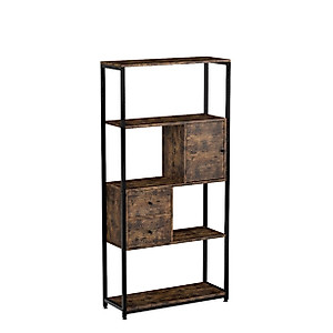 VECELO Bookshelf/Bookcase,Open Book Shelf with Middle Drawers Storage Organizer for Living Room,Home Office