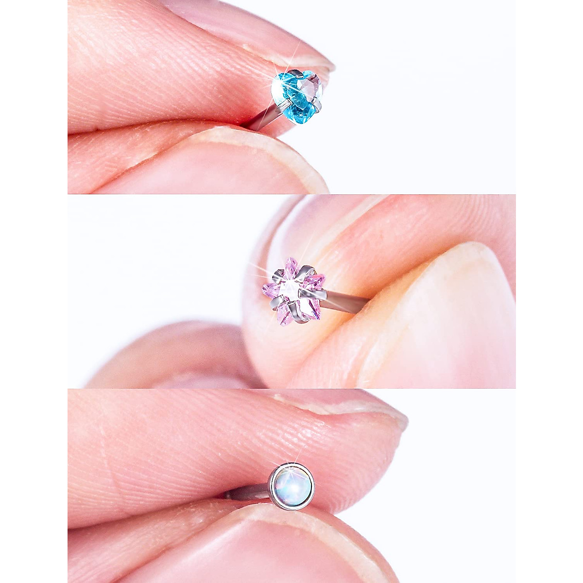 Prjndjw 44pcs 18G 20G Nose Rings Studs Nose Rings for Women Nose Piercings Jewelry Surgical Stainless Steel Straight Nose Studs Moon Star Heart Butterfly Hypoallergenic for Men