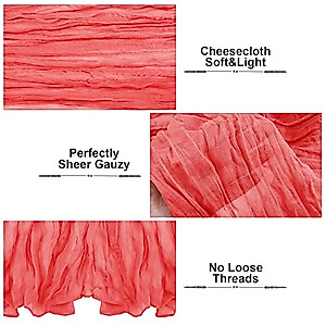 SGAOFIEE 10ft Peach Red Coral Cheesecloth Table Runner,35x120 inches Boho Table Runner,Rustic Sheer Table Decor for Romantic Bridal Shower, Baby Shower, Birthday Party Cake Table(Peach Red Coral)