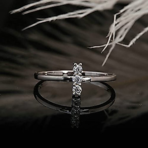 Daesar 14ct White Gold Wedding Ring Women, Anniversary Rings Women Thin Simple 0.1ct Round Natural Diamond White Gold Ring Size 8.5