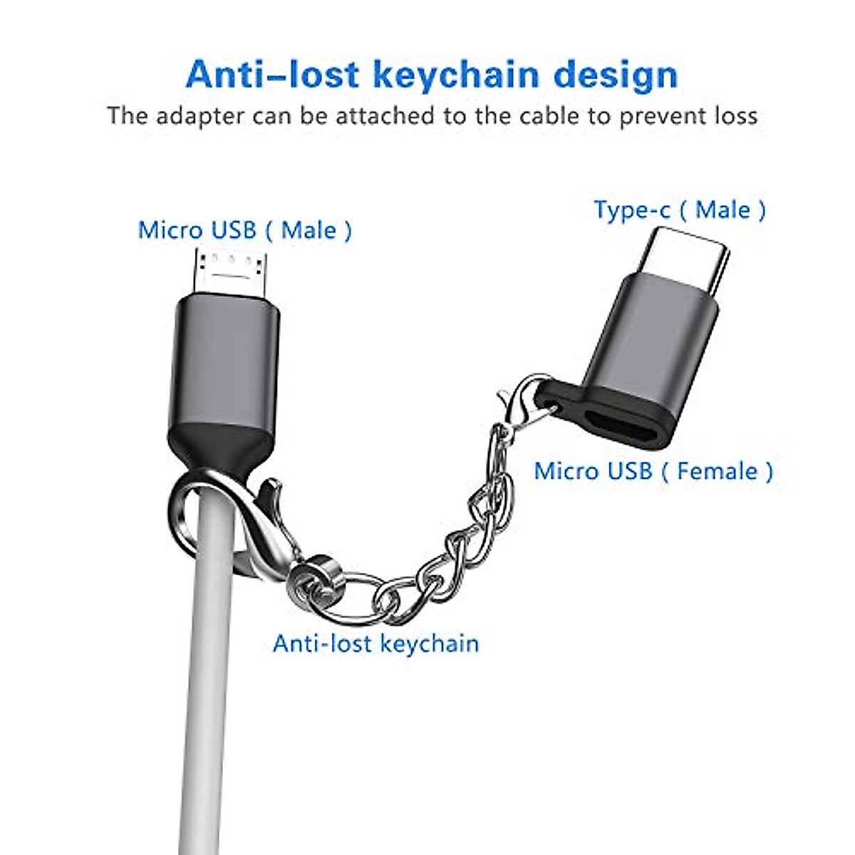Micro USB to USB C Adapter,(8-Packs)Aluminum USB Type C Adapter Convert Connector with Keychain Charger Compatible Samsung Galaxy S10 S9 S8 Plus Note 9 8, LG V40 V35 G8 G7,Google Pixel 3 XL,Moto Z2 Z3