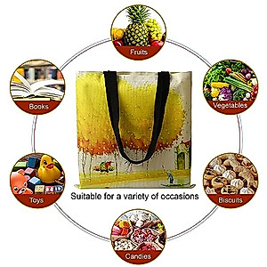 KaiTingu Canvas Tote Bag for Women - Aesthetic Reusable Eco Grocery Shopping Tote Bag - Yellow - 15.7" x 15.7" - Women's Department