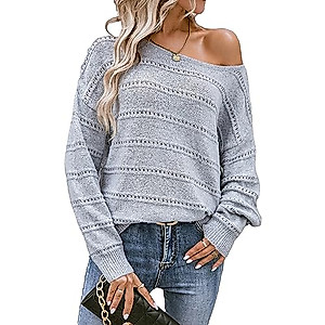 Milumia Women's Off The Shoulder Sweater Long Sleeve Oversized Knit Boat Neck Jumper Tops A Light Grey Medium