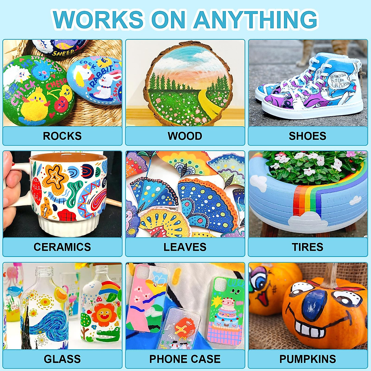 Amamao 100 Colors Acrylic Paint Markers Pens Set,50 Pack Dual Tip Acrylic Paint Markers with Brush Tip and Fine Tip for Rock Painting Fabric Plastic Wood Canvas Stone Glass Paper DIY Craft Supplies