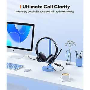 KONNAO USB Headset with Microphone, 3.5mm Wired Computer Headsets with Noise Cancelling Microphone, Stereo Headphones with MIC for PC, in Line Controls, Work Headset for Skype Zoom Tablet Laptop