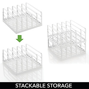 mDesign Metal Divided Stackable Purse Organizer for Closets, Bedrooms, Dressers, Shelves - Closet Shelf Storage Solution for Purses, Clutches, Wallets, Accessories - 5 Sections, 2 Pack - Matte White