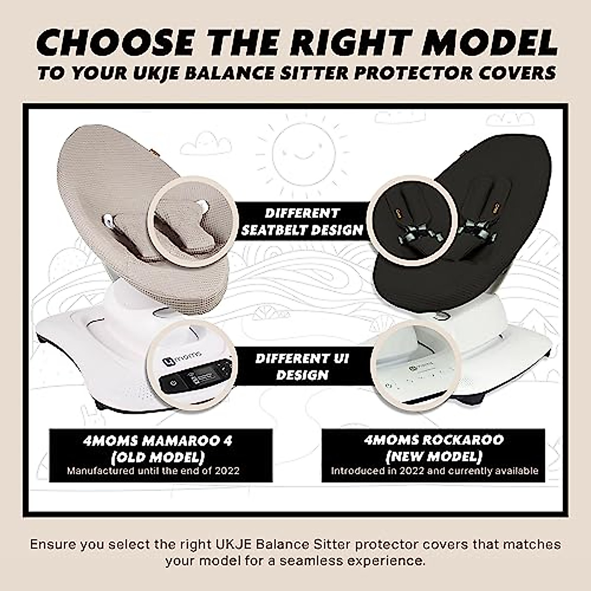 UKJE Liner Baby Rocker Cover - Compatible with 4moms MamaRoo 4 Old Model Before 2022 - Baby Swing Cover - Bouncer Cover - Made in EU - 100% Oeko-Tex Cotton - Cover Swing Bouncer - Taupe