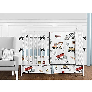 Sweet Jojo Designs Construction Truck Boy Small Fabric Toy Bin Storage Box Chest For Baby Nursery or Kids Room - Grey Yellow Orange Red and Blue Transportation