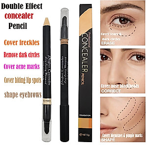 AKARY Face Full Range of Coverage Concealer Pencil for Face, 2 in 1 Dual-Sided Eyebrow Face Concealer Crayon Highlighter Stick, Professional Waterproof Foundation Concealer for Eye Dark Circles, Blackheads, Concealer Pencil with Brush for Men and Women (#