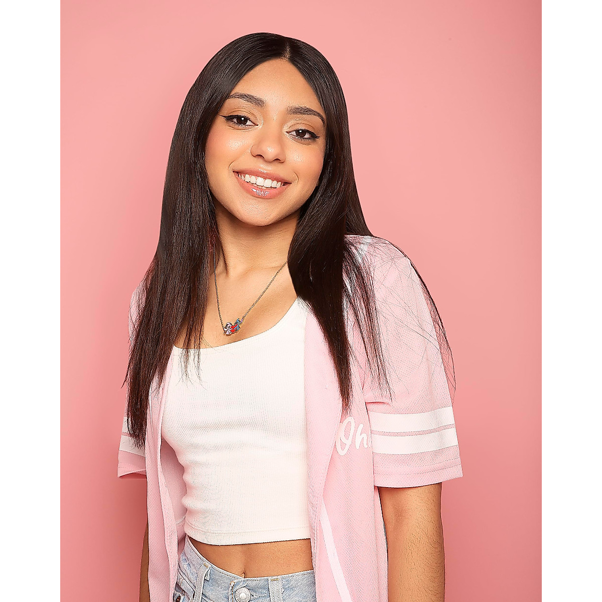 Disney Womens Stitch and Angel Heart Pendant Necklace 18" - 18kt Flash Plated Stitch Necklace Officially Licensed