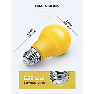 LOHAS Yellow LED Bug Light Bulbs Outdoor, A19 9W Bug Lights for Outside, 60W Equivalent, 2000K Amber Porch Light Bulb, Non-Attracting, E26 Base, Not-Dimmable, Ideal for Patio, Deck, Backyard, 2 Pack