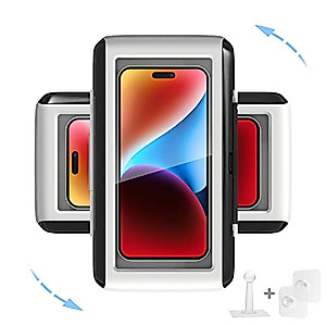 URROY Shower Phone Holder Waterproof Anti Fog 480° Rotatable Bathroom Phone Mirror Wall Mount Guardian Case Shelf Stand for Bathtub Kitchen Universal Shower Accessories for All Cell Phone Up to 6.8"