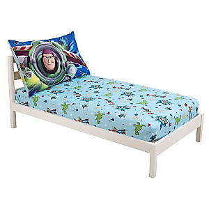 DISNEY Toy Story Power Up 2 Pack Fitted Sheet and Pillowcase Toddler Sheet Set, Blue/Green
