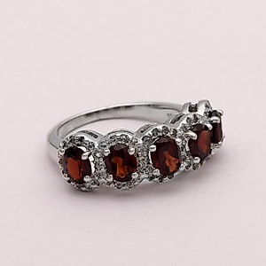 Shine Jewel Cluster Ring 2.50 Ctw Red Garnet Gemstone Women Wedding 925 Fine Silver Ring (8.5)