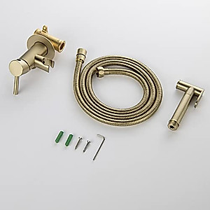 ZLOCYIVHE Handheld Bidet Sprayer for Toilet Wall Mounted Cloth Diaper Sprayer Kit Brass Bidet Sprayer Set Single Handle Toilet Bidet Sprayer Kit with 150cm Shower Hose,Brushed Gold(Brushed Gold)