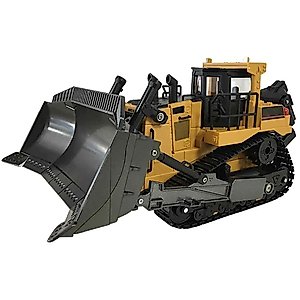 QIYHBVR Remote Control Bulldozer 1/16 RC Front Loader Tractor Toy 2.4Ghz RC Construction Vehicles RC Dozer Toys for Boys Adults, 9 Channel Track Dozer Cars with Light & Sound for Kids