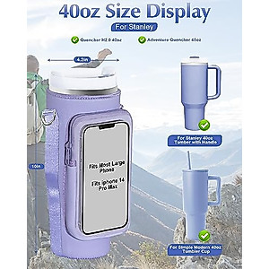 OriJoy Water Bottle Carrier Holder Pouch with Phone Pocket for Stanley Quencher H2.0 & Adventure 40 oz Tumbler, Protector Sleeve with Strap