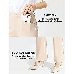 Libin Women's Bootcut Dress Pants 31" Business Casual Work Pants High Waisted Stretchy Slacks for Women Yoga Office Trousers with 4 Pockets, Khaki, 4