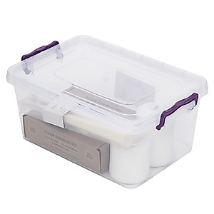 Home Basics Plastic Storage Box with Locking Lid, Clear | Durable Latches for Secure Closure | Purple Handles (7.5 liter)