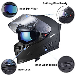 BEON Full Face Motorcycle Helmet, Street Bike Helmet with Clear&Tinted Visors and Multiple Vents, Motocross Casco DOT Approved for Adult Men Women, S-XL (L, Matte Black)