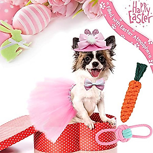 Dog Easter Costume 5Pack Cute Rabbit Ears Hat Pink Dress Bunny Easter Day Clothes Puppy Carrot Toy Kit Bowtie Collar Bunny Outfits for Medium Pet Easter Accessory Birthday Wedding Apperal