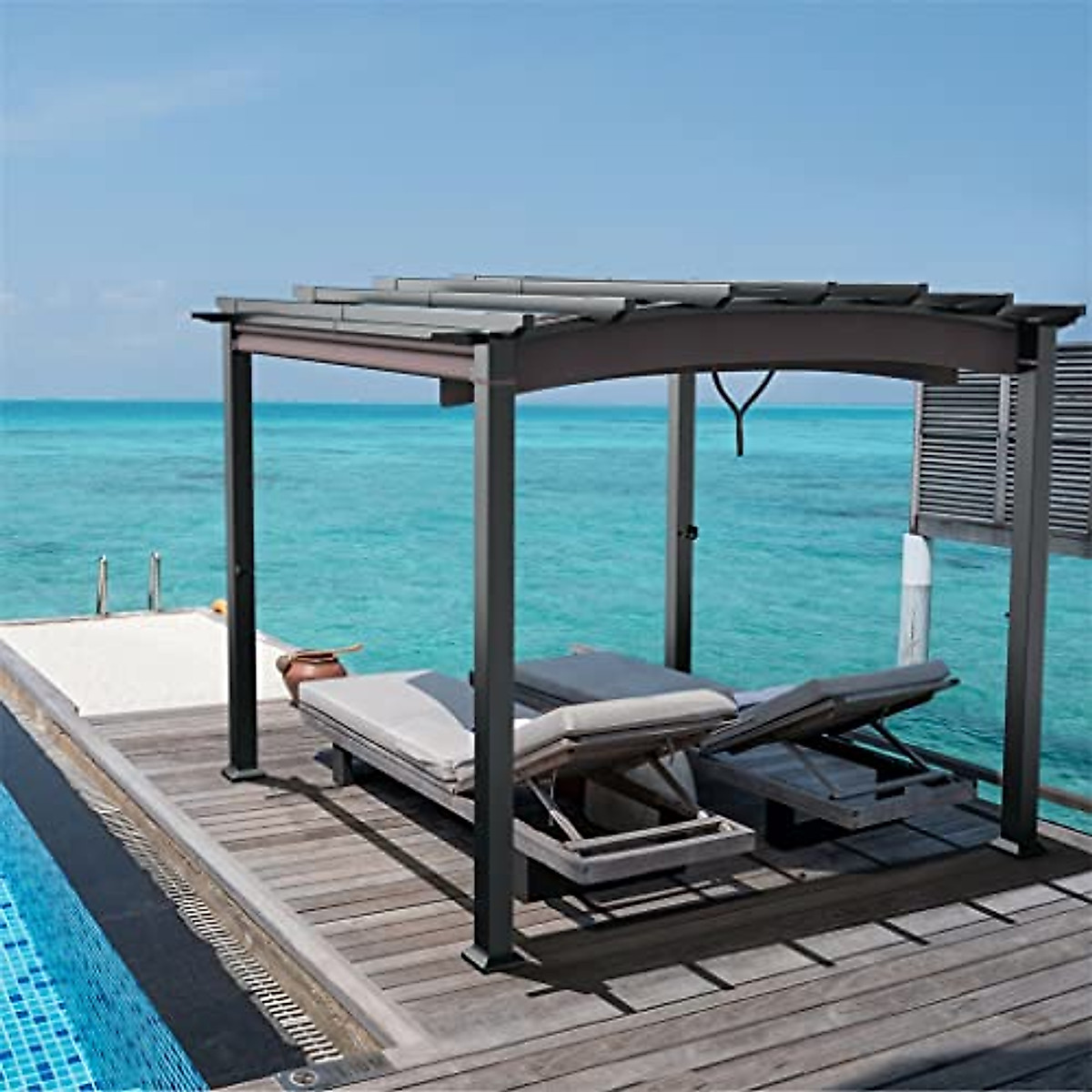 ADUH Patiojoy 10 X 10ft Patio Pergola Gazebo Sun Shade Shelter W/Retractable Canopy