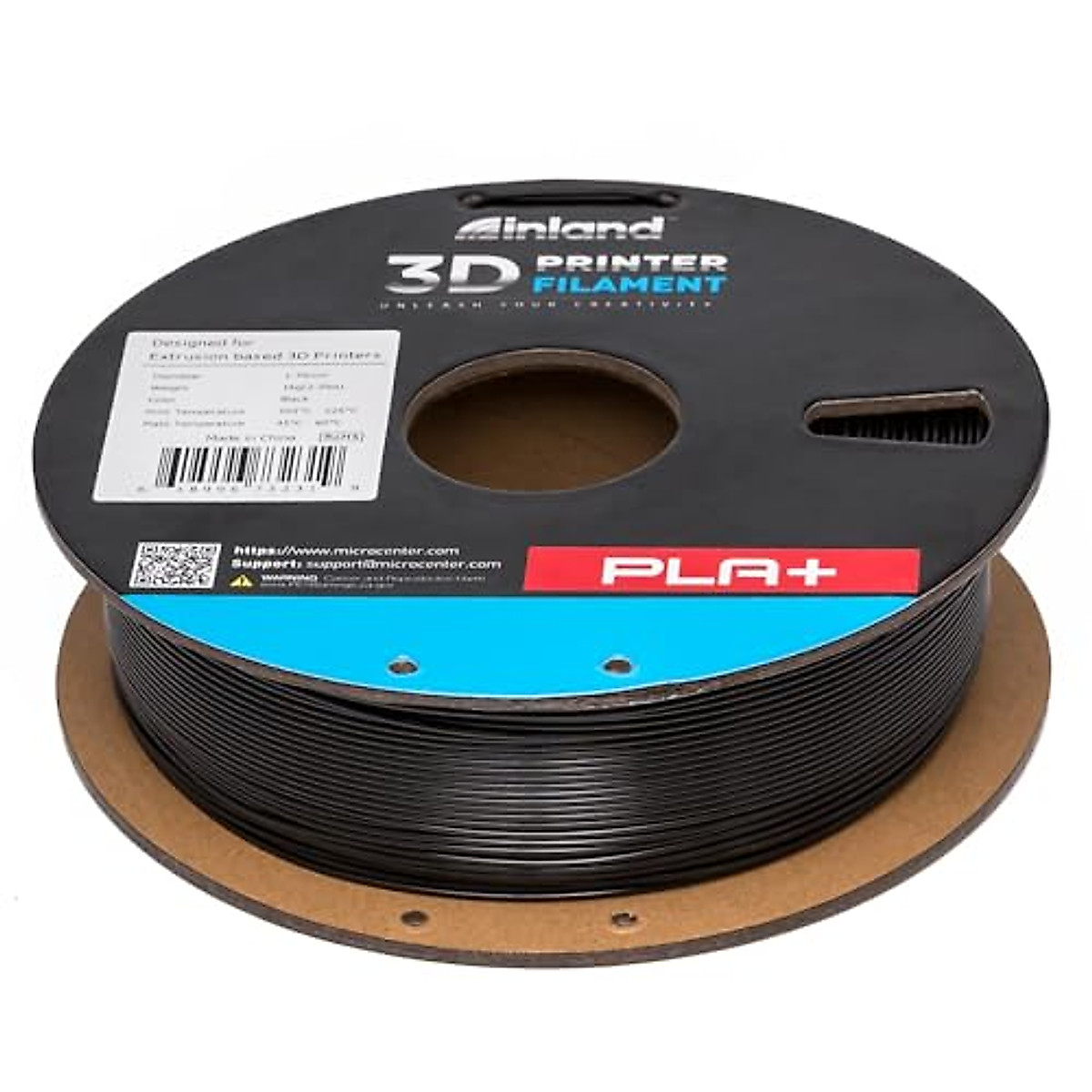 INLAND Micro Center PLA+ 3D Printing Filament 1.75mm - PLA Plus 3D Printer Filament - PLA Pro Dimensional Accuracy +/- 0.03 mm - 1kg Cardboard Spool (2.2 lbs) (1 Pack Black, 1.75mm)