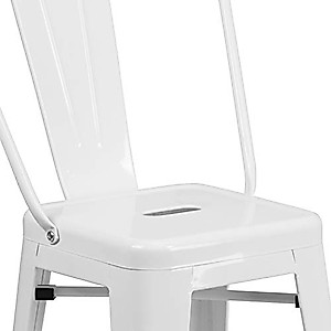 Merrick Lane Dothan Series White 24" High Metal Counter Height Stool with Removable Back for Indoor-Outdoor Use