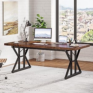 Tribesigns 70.8-Inch Executive Desk, Large Computer Office Desk Workstation, Modern Simple Style Laptop Desk Study Writing Table Business Furniture for Home Office (Brown/Black, 70.8 Inch)