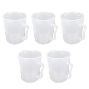 Fielect 1 Liter Plastic Graduated Measuring and Mixing Liquid Beaker Measuring Pour Cup Plastic Graduated Measuring and Mixing for Pouring Cup, 5Pcs