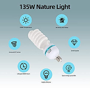 AQIRUI 135W Light Bulb 5500K CFL Daylight Spiral Softbox Bulb in E27 Socket for Photography Photo Video Studio Lighting 1 Pack
