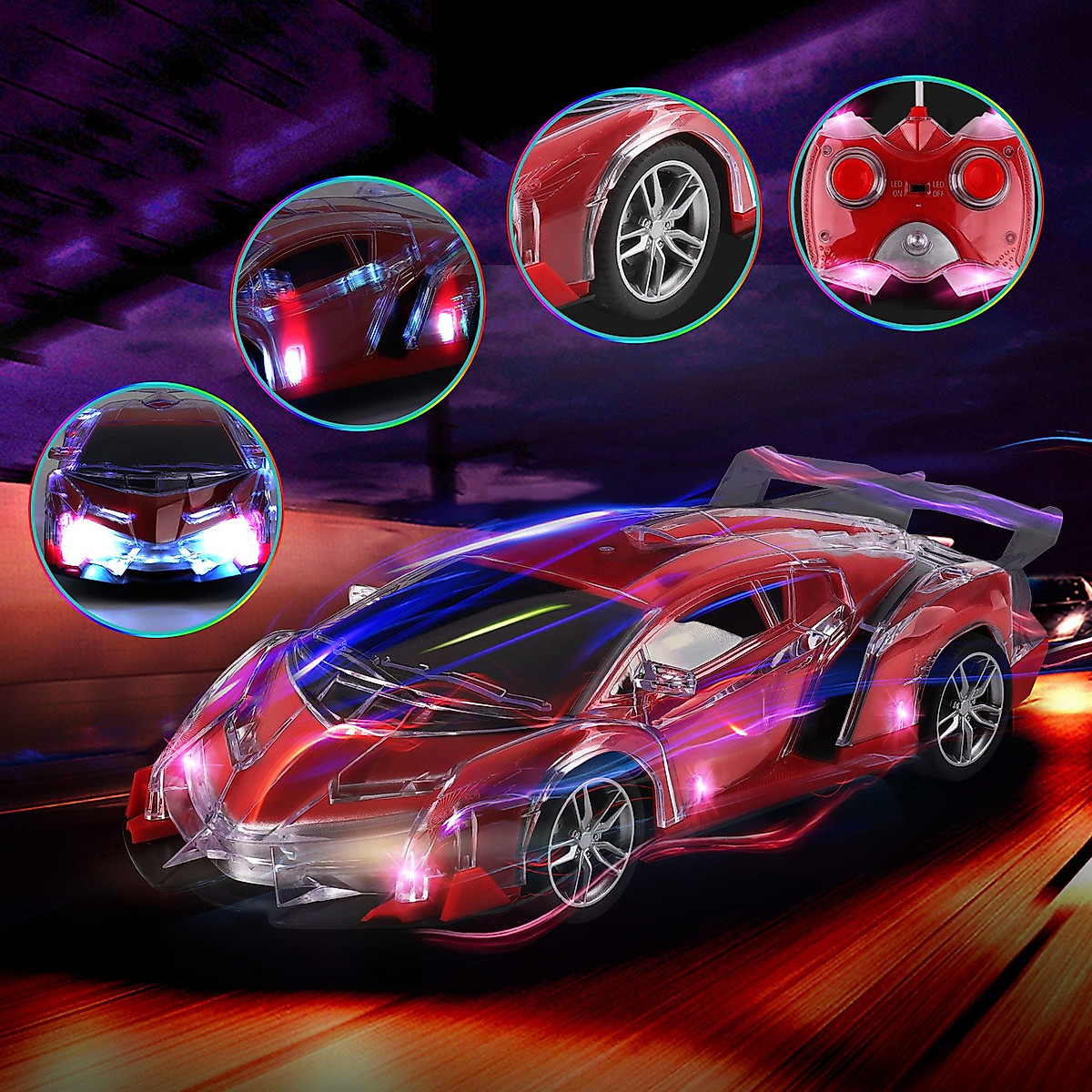 Light Up RC Remote Control Racing Car - 1:20 Scale Radio Control Sports Car with Flashing LED Lights - Ideal Gift Toy for Kids