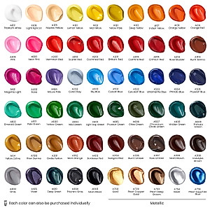 ARTEZA Acrylic Paint, Set of 60 Colors, 0.74 oz/22 ml Tubes, includes 5 Metallic Colors, Rich Pigments, Non-Fading, Non-Toxic Paints for Artist & Hobby Painters, Art Supplies for Painting