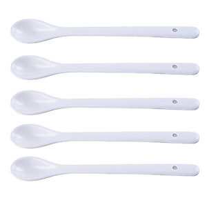 AKOAK 6.7 "Ceramic Egg Spoon (Set of 5), White Long-Handled Ceramic Spoon, Teaspoon for Coffee, Tea, Yogurt, Ice Cream, Sauces and Desserts, Espresso Stirring Spoon