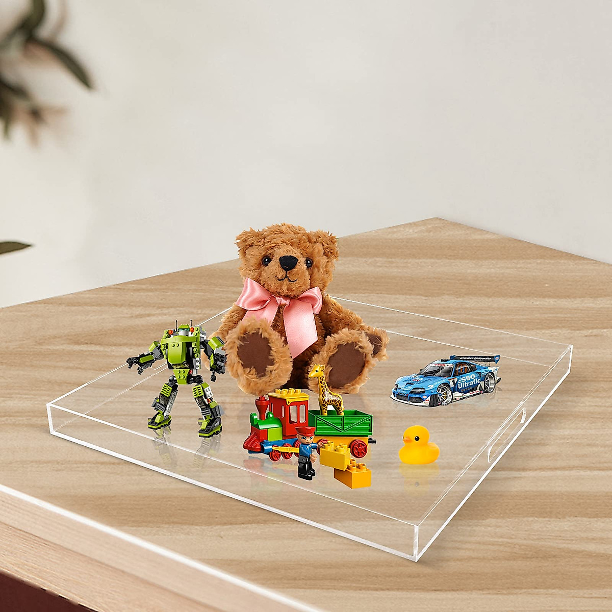 Clear Extra Large Acrylic Serving Tray, Oversize 24x24 Inch -Spill Proof- Decorative Trays Countertop Organiser, Acrylic Tray for Ottoman,Nightstand, Sidetable