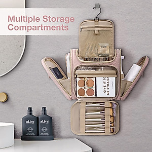 BAGSMART Travel Toiletry Bag for Women, Hanging Toiletry Bag Large Capacity Cosmetic Makeup Bag, Essentials Travel Organizer for Full Sized Toiletries and Cosmetics, Pink