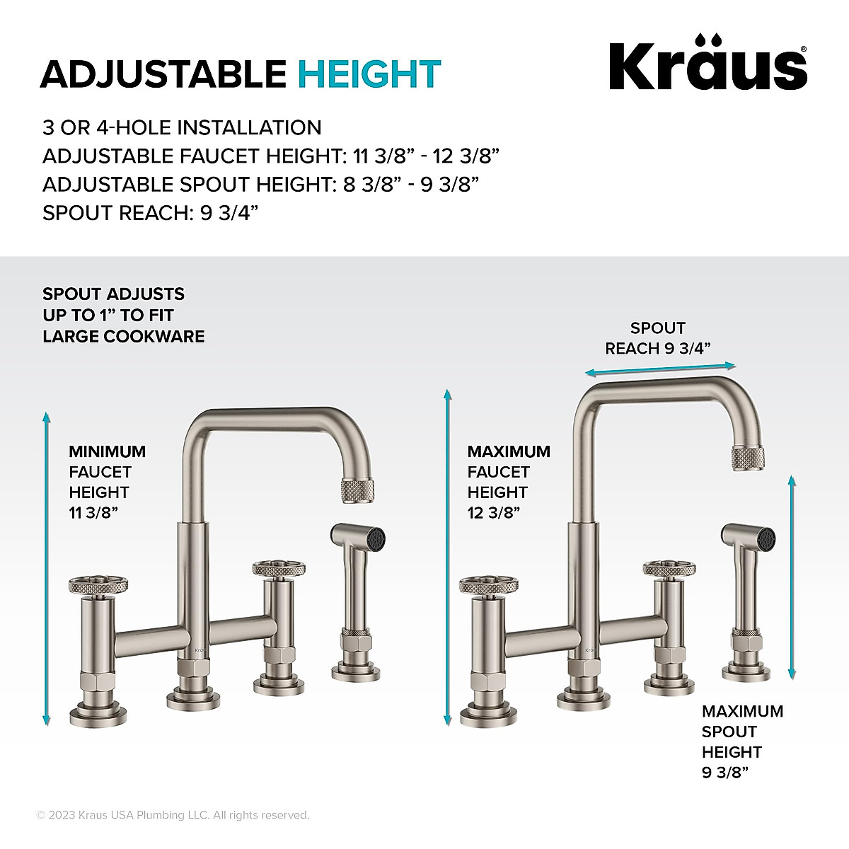 KRAUS Urbix Color-Changing Industrial Bridge Kitchen Faucet with Side Sprayer and ColorSmart Technology in Matte Black/Grey, KPF-3125MBGRCC