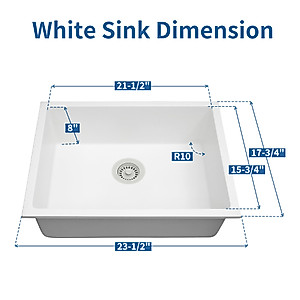 MONSINTA Bar Sink, Undermount Kitchen Sink, 23 Inch White Bar Sink, Bar Sink Undermount With Accessories, Granite Kitchen Sink, White Sink Kitchen