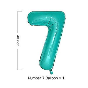 Teal Number 7 Balloons 40 Inch Large Turquoise Blue Foil Balloons for Womens Teal Birthday Decorations Little Mermaid 7th Birthday Party Aqua Number Balloon 7
