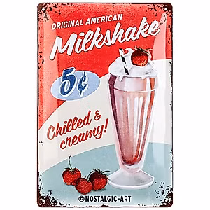 Nostalgic-Art Retro Tin Sign, USA – Milkshake – Gift idea for USA & Diner fans, Metal Plaque, Vintage design for wall decoration, 7.9" x 11.8"