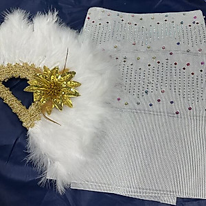 Msbfea White Feather Fan with ASO Oke Headtie Matching for Ladies Wedding Party Nigerian Style Fan Design African - ASO Fan Color 292