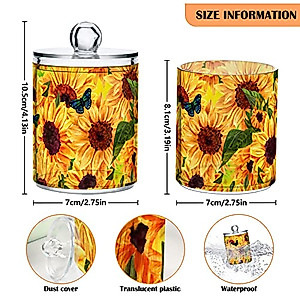 xigua Sunflower Qtip Holder 2 Pack, 14 oz Apothecary Jars Bathroom Vanity Organizer Canister for Qtips,Cotton Swabs,Cotton Balls,Cosmetic Pads,Flossers,Bath Salts