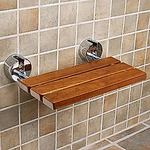 20" Teak Wood Modern Folding Shower Seat Bench, Clear Coated for Protection and Premium Smooth Finish, Medical Wall Mount Foldable Fold Up Chair Bathroom Stool Foldaway Shower Seating