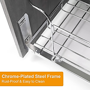 Duwee Under Counter Waste Bin Kicthen,Sliding Pull Out Waste Bin,Recycling Cupboard Cabinet Trash Can Dual Bin,Soft Close Waste Bins Kitchen Cabinet,35×2 Quart Total Capacity