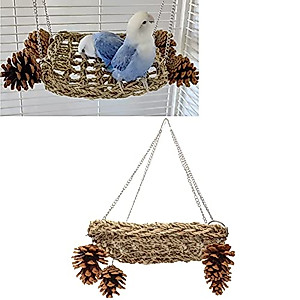 Bird Seagrass Swing Toy,Seagrass Woven Climbing Hammock Swing Mat Bird Climbing Hammock Bird Perch Stand Chewing Toy Bird Trapeze Bird Swing for Small Birds Lovebird Budgie Conure Parrotlet Parakeets