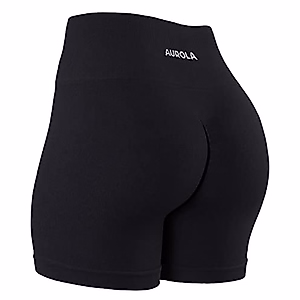 AUROLA Power Workout Shorts for Women Seamless Scrunch Gym Yoga Running Active Short Black
